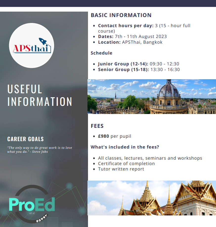 ProEd Career Insights Academy Programme in Thailand 2023 | Study UK by APSThai